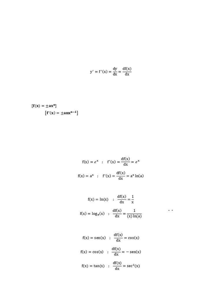 Derivadas e Integrales: Fórmulas Clave | PDF | Integral | Objetos ...