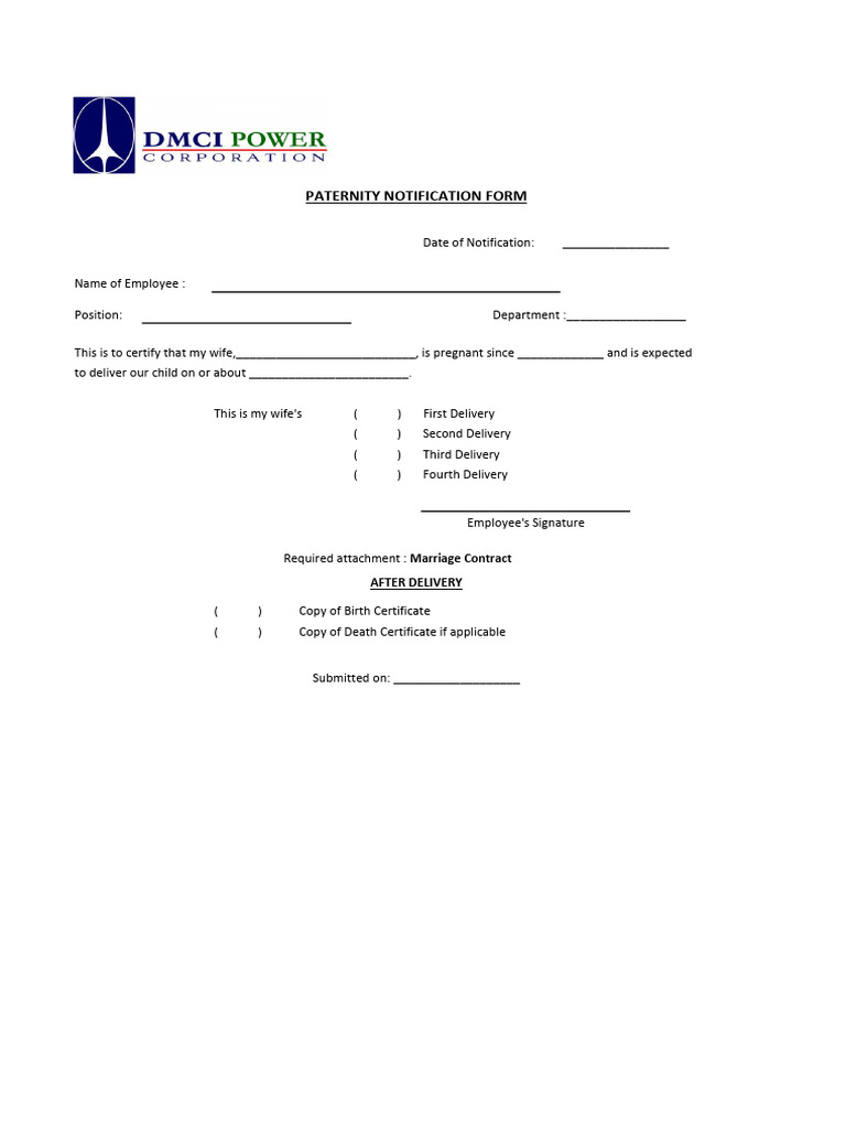 Paternity Notification Form Template | PDF
