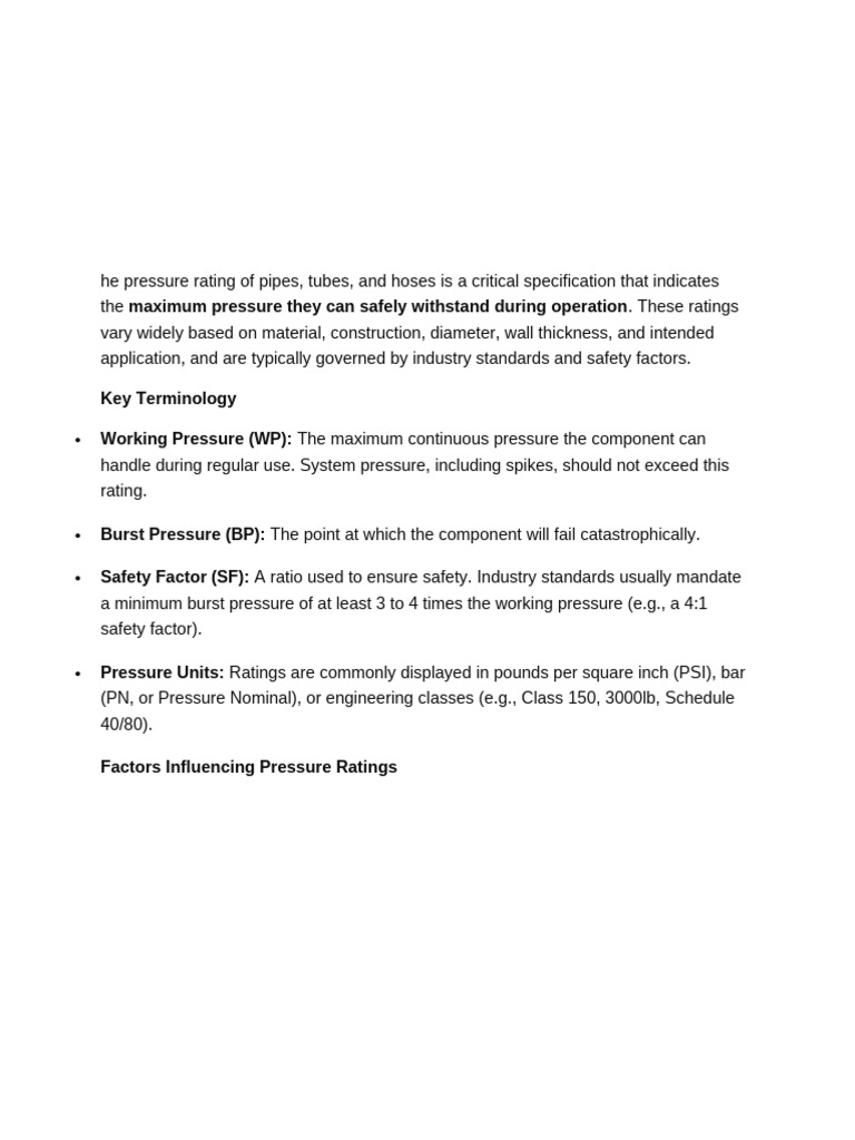 Pressure Rating of Pipes Hoses and Tubes | PDF | Pipe (Fluid Conveyance ...