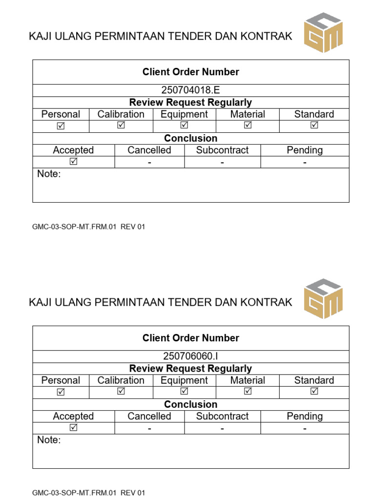Tender and Contract Review SOP | PDF
