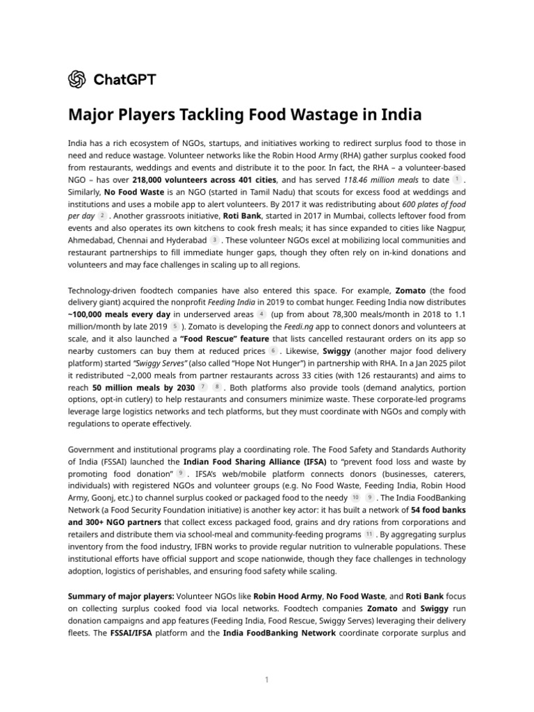 Major Initiatives Against Food Waste in India | PDF | Hunger | Non ...