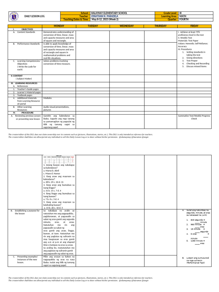 DLL Math3 W2 | PDF