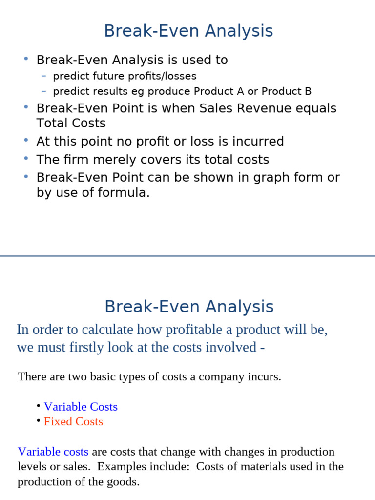 11 Break Even Analysis | PDF | Marketing | Economics