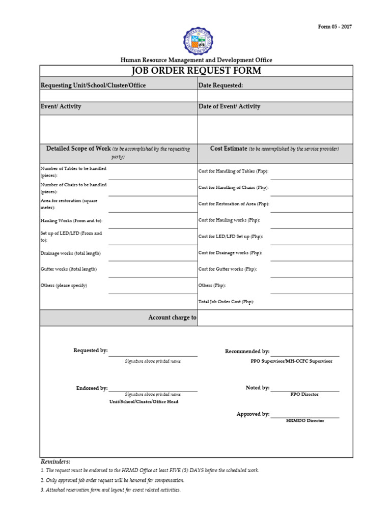 Job Order Request Form-Maintenance Personnel | PDF