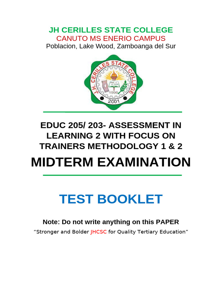 Midterm Exam: Assessment in Learning 2 | PDF | Educational Assessment ...