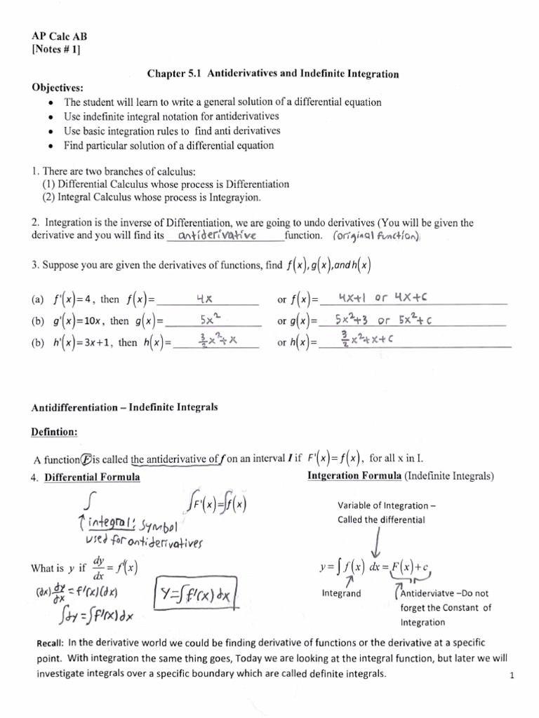 Chapter 5 - Intro To Integration and Applications (Unit 6,8 From Calc ...