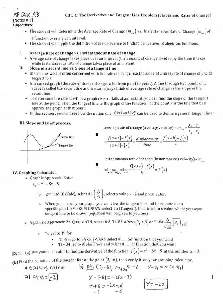 Chapter 3 - Intro To Derivatives (Unit 2-3, Half of Unit 4 From Calc BC ...