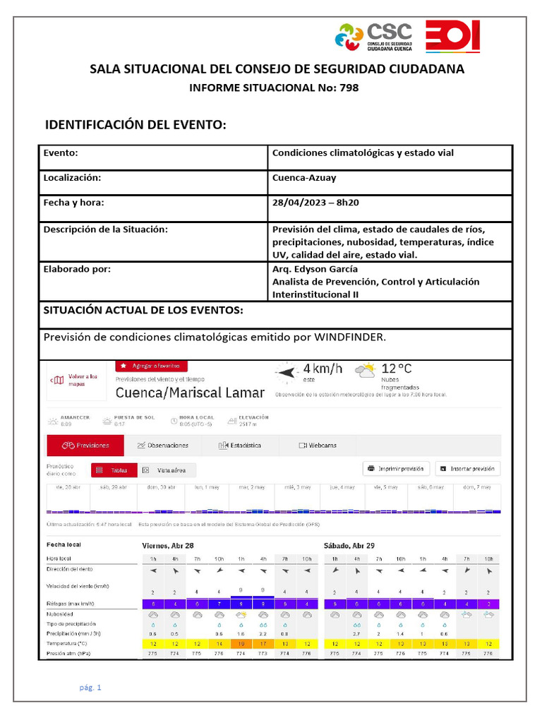 Informe Situacional Clima Viernes 28 Abril | PDF