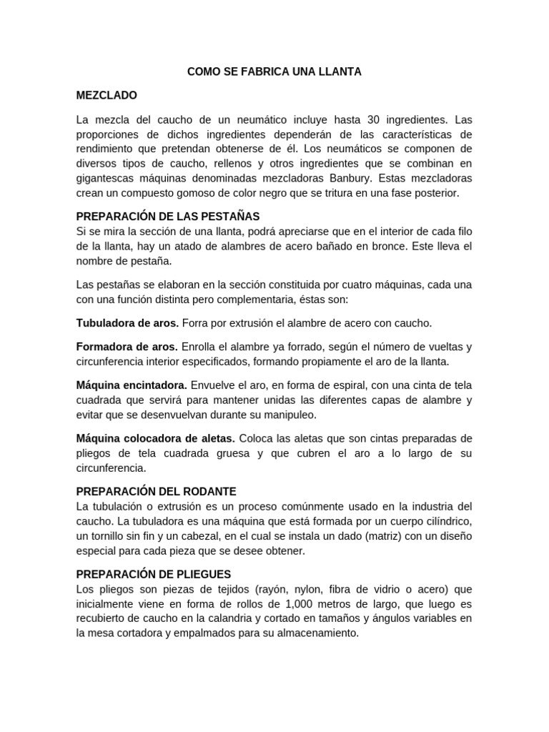 Como Se Fabrica Una Llanta | PDF | Neumático | Cable