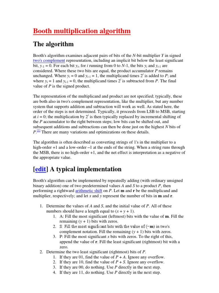 Booth Multiplication Algorithm | PDF | Algorithms | Areas Of Computer ...