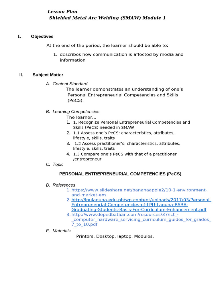 Lesson Plan m1 | PDF | Entrepreneurship | Learning
