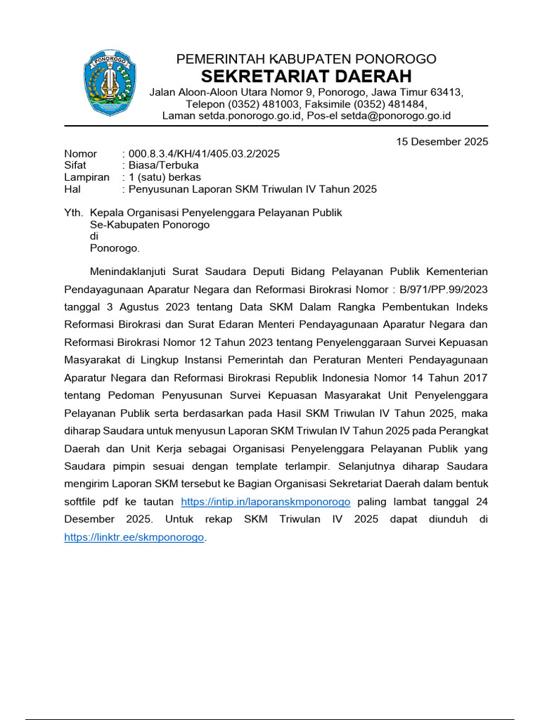 Laporan SKM Triwulan IV 2025 Ponorogo | PDF