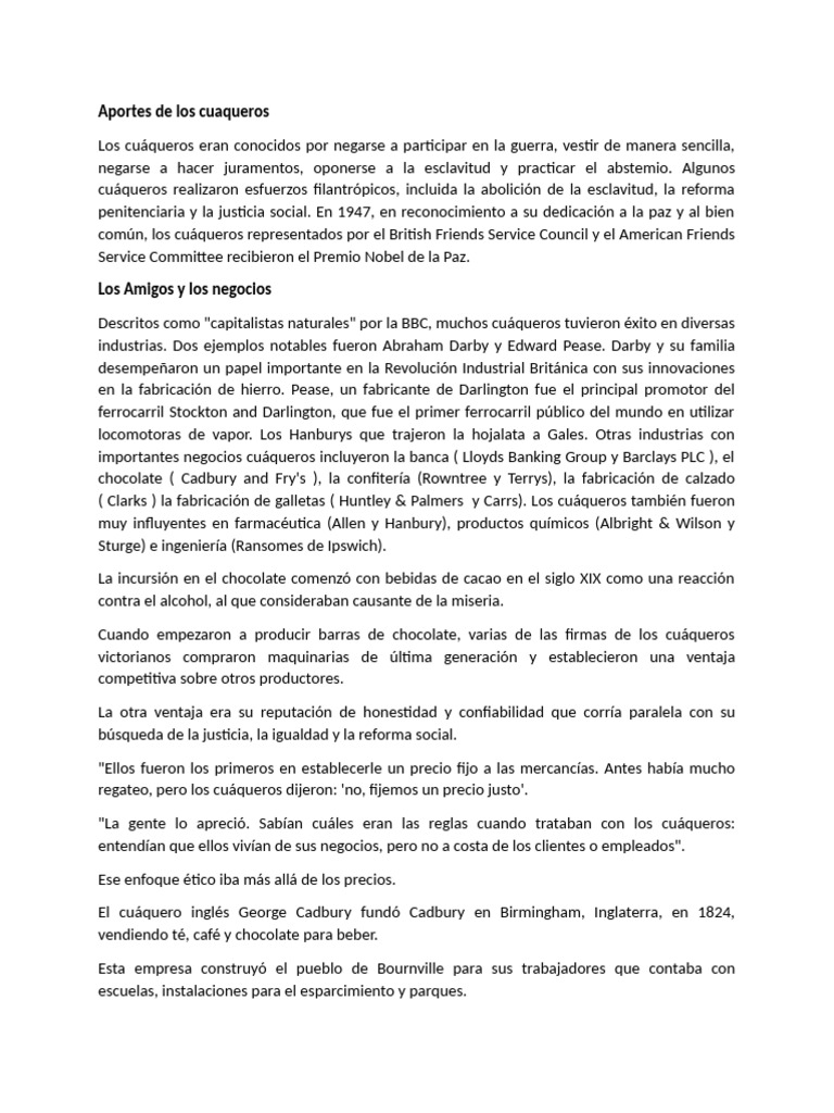 Aportes de los cuáqueros a la sociedad | PDF | Cuáqueros | Abolicionismo
