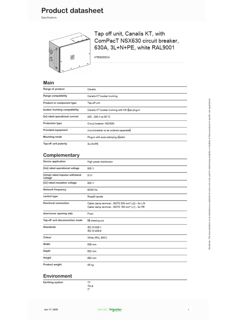Canalis KT Tap-Off Unit 630A Specifications | PDF | Manufactured Goods ...