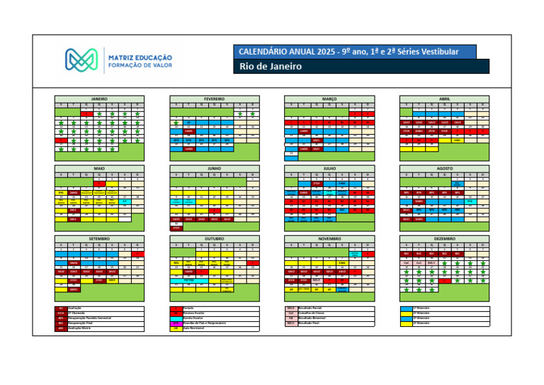 2025_Calendário Anual_V1.0 - 9º, 1ª e 2ª VESTIBULAR - RJ2 | PDF