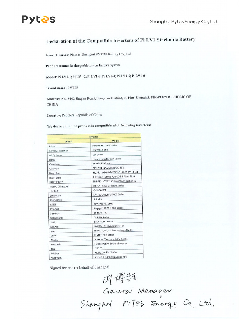 Inverter Compatibility Statement | PDF