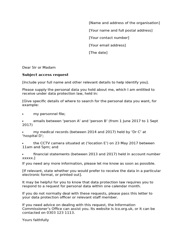 Personal Data Access Request Template | PDF