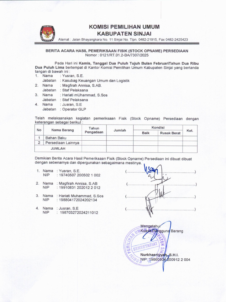 0014 - BA.hasil Pemeriksaan Fisik(Stock Opname) Persediaan | PDF
