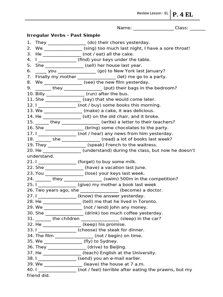 REVIEW - Irregular Verbs Past Simple and Reflexive Pronouns | PDF
