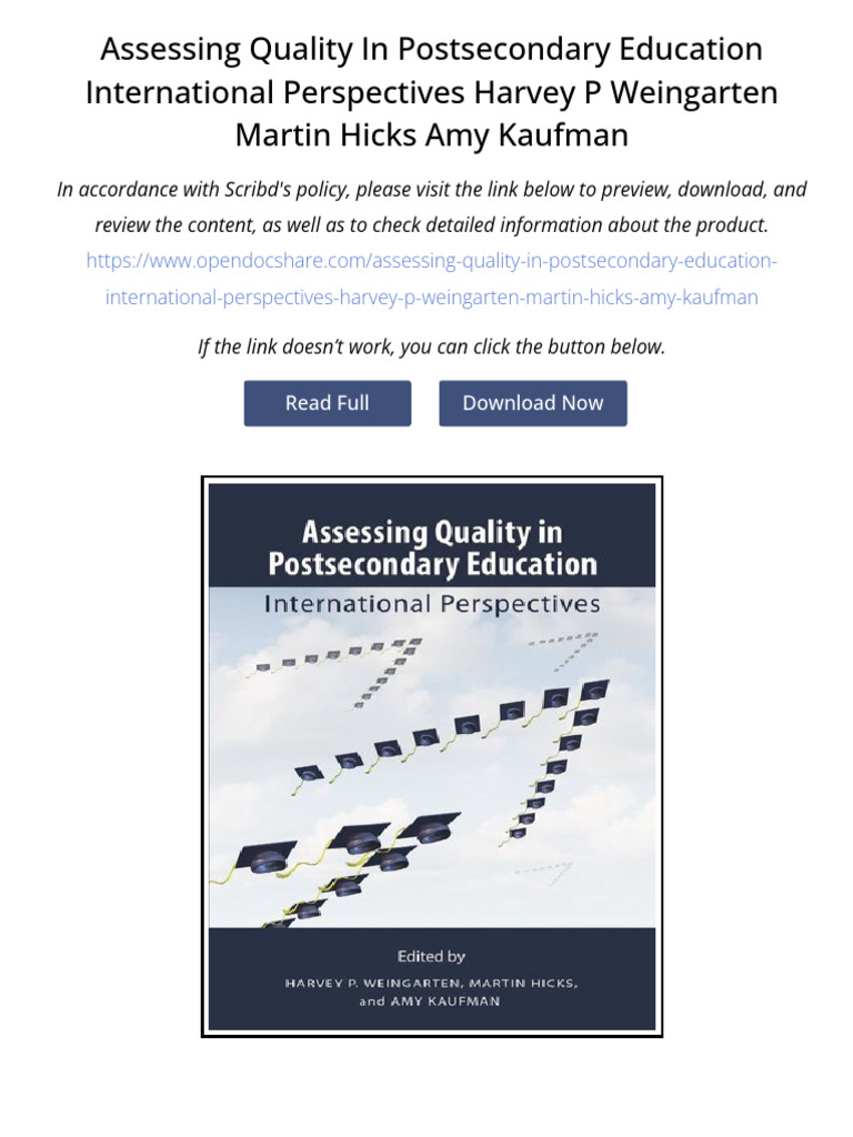 Assessing Quality In Postsecondary Education International Perspectives ...