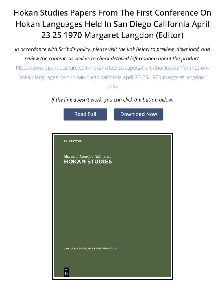 Hokan Studies Papers from the First Conference on Hokan Languages held ...