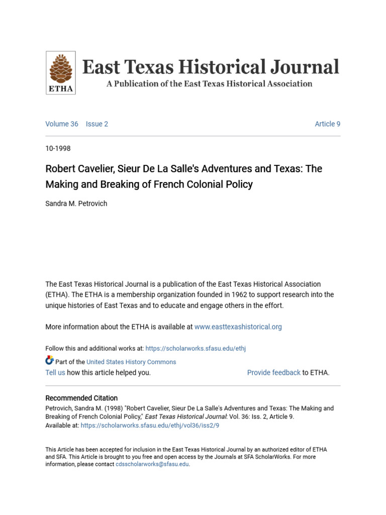 Robert Cavelier Sieur De La Salles Adventures and Texas_ The Ma | PDF