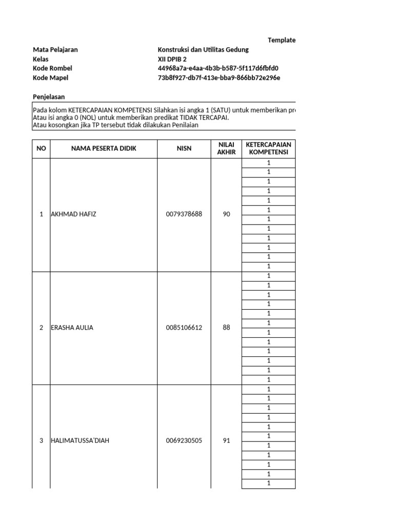 Template Nilai Akhir Konstruksi Gedung | PDF