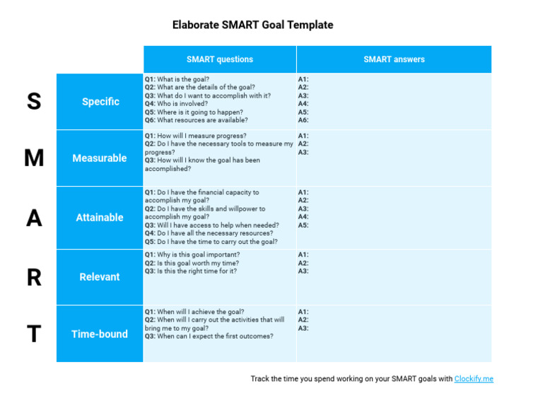 Elaborate SMART Goal Template | PDF