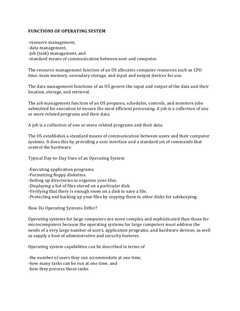 Functions Of Operating System