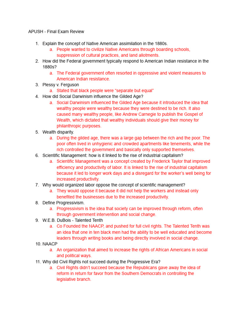APUSH - Final Exam Review | PDF | New Deal | Progressive Era