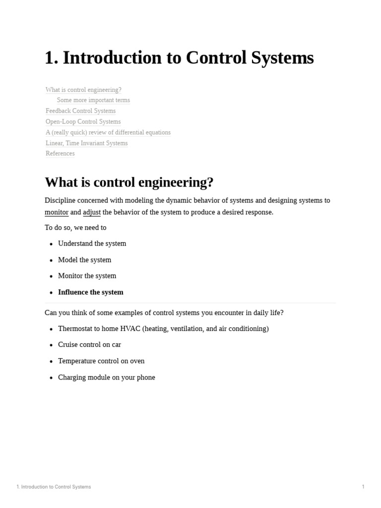 1. Introduction to Control Systems | PDF | Feedback | Control Theory