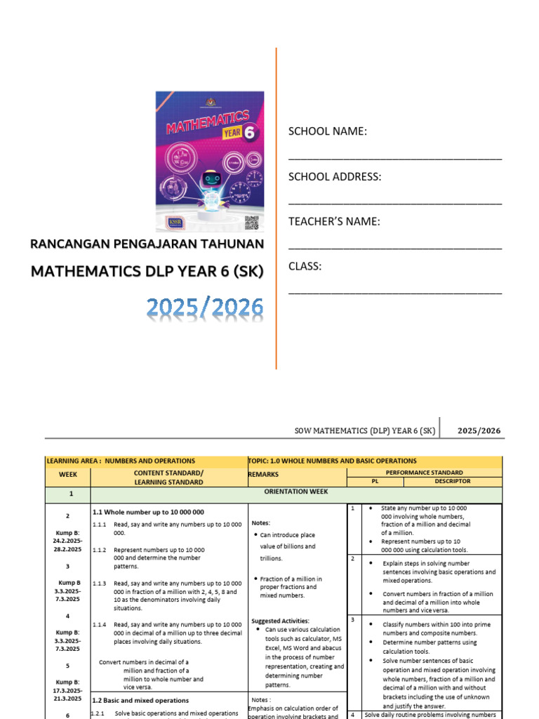 RPT MATH DLP YEAR 6 | PDF | Circle | Numbers