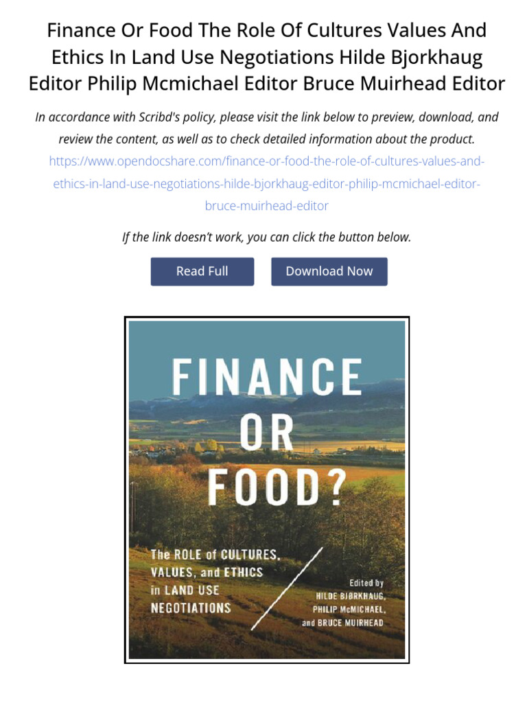 Finance Or Food The Role Of Cultures Values And Ethics In Land Use ...