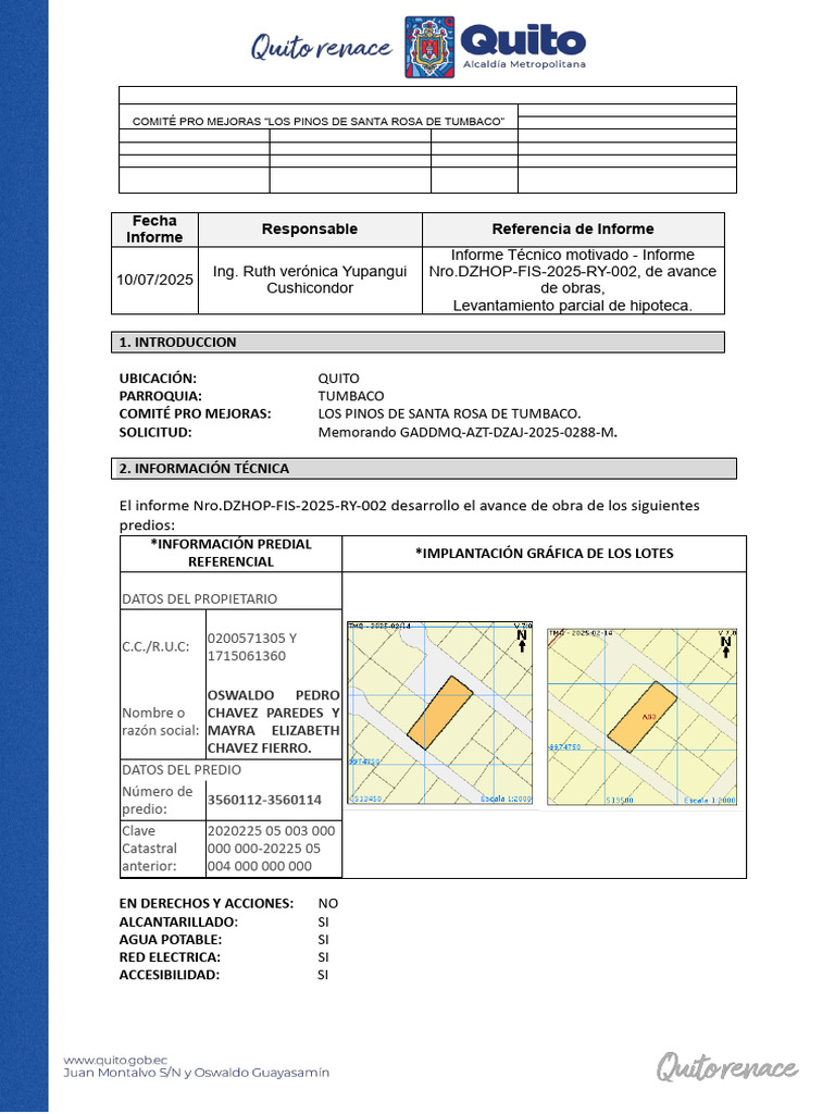 Informe Tecnico Motivado Levantamiento de Hipoteca Predio 3560112-3560114-Signed | PDF