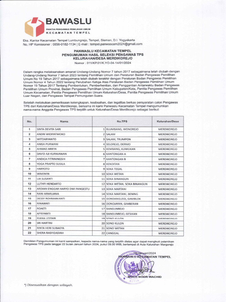 Pengumuman PTPS 2024 | PDF