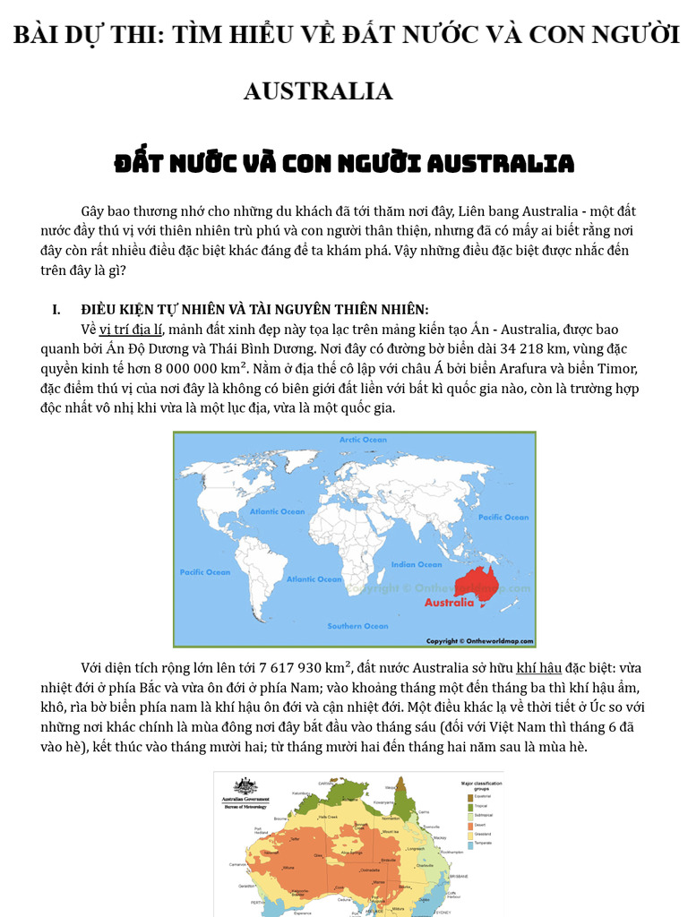 [Bt - Dự Thi] Tìm Hiểu Về Đất Nước Và Con Người Australia (1) | PDF