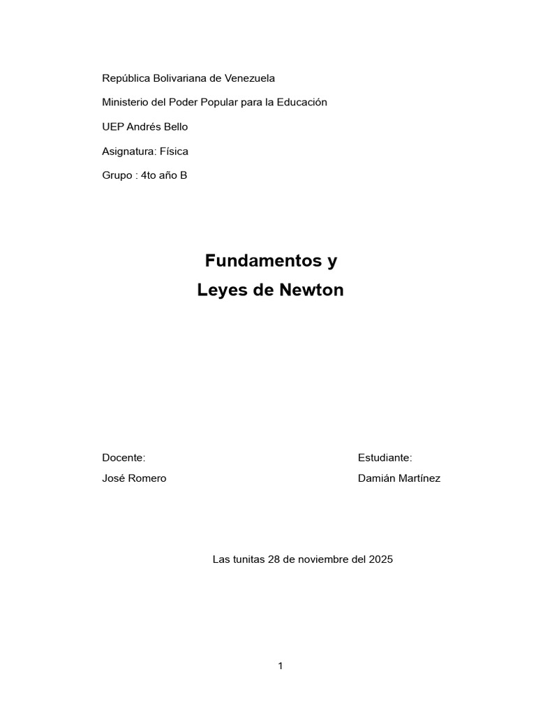 Damián Martin 4to año B | PDF | Fuerza | Las leyes del movimiento de Newton