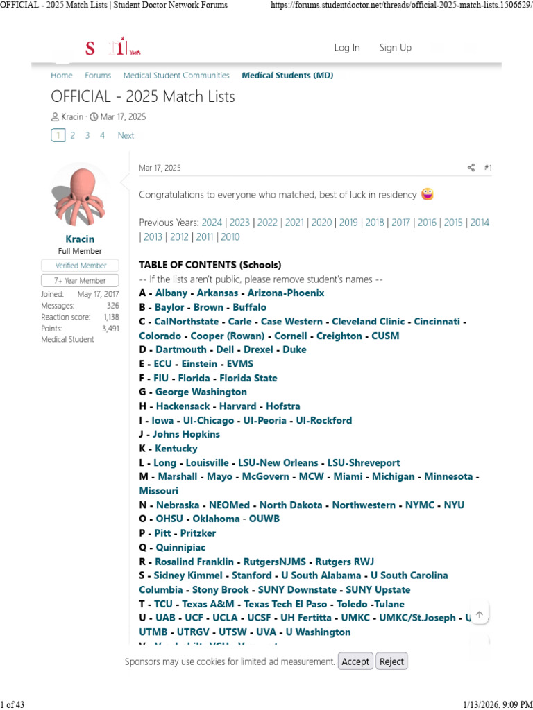 Official Match List | PDF | Medicine | Clinical Medicine