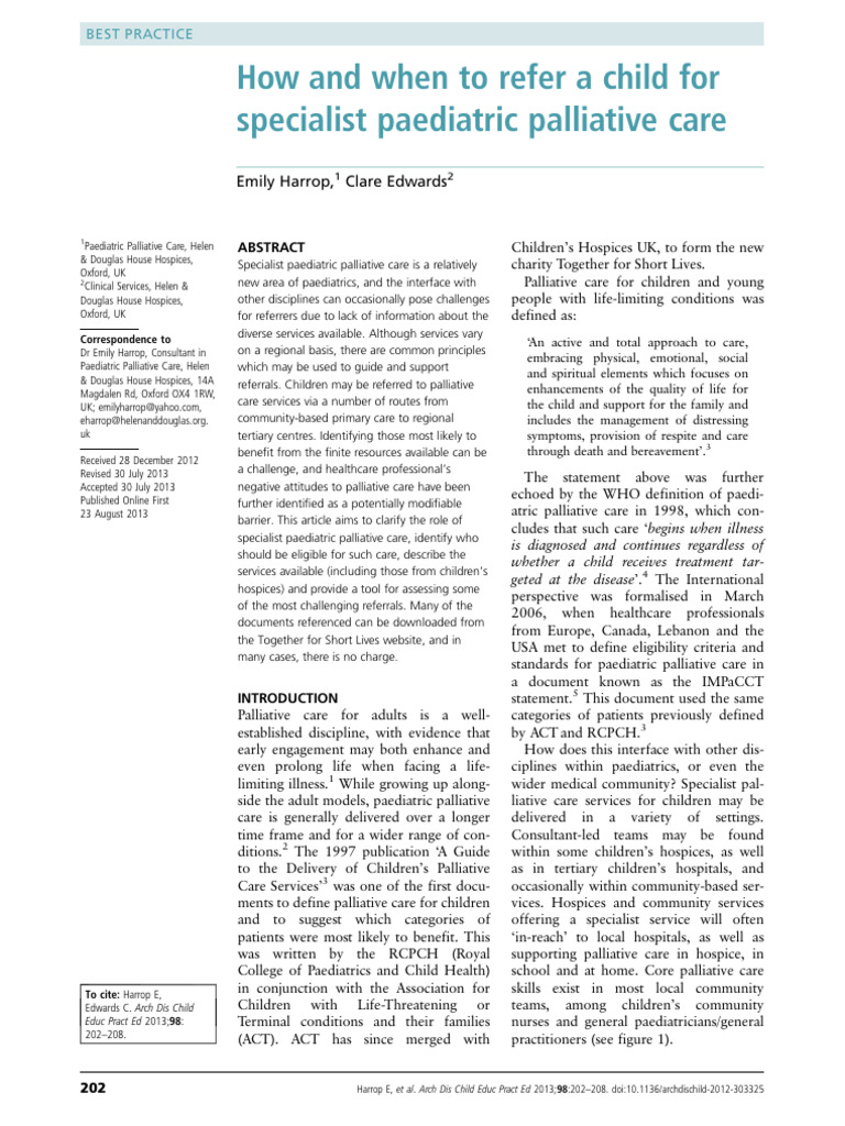 When to Refer for Pediatric PC (1) | PDF | Palliative Care | Hospice