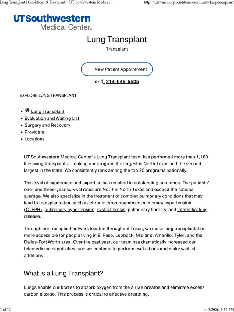 UTSW Lung Transplant | PDF | Medical Specialties | Clinical Medicine
