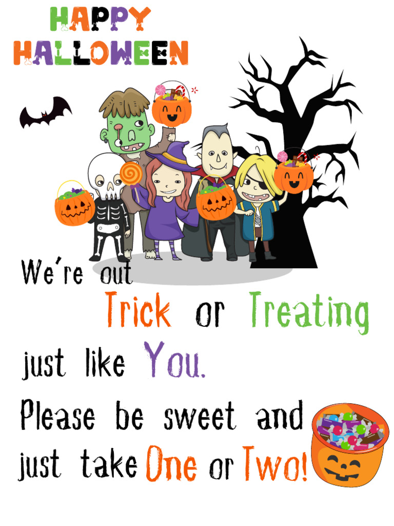 Trick and Treaters Halloween Candy Bowl Sign | PDF