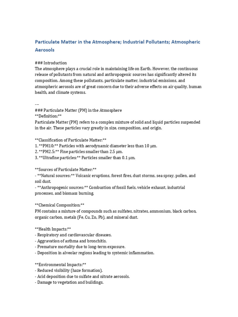 Particulate Matter Industrial Pollutants Atmospheric Aerosols Lecture-1 ...
