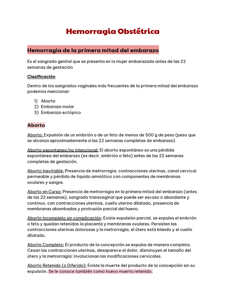 Hemorragia Obstétrica: Tipos y Manejo | PDF | El embarazo | Aborto