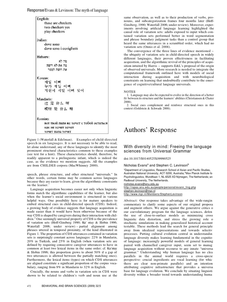 Evans Levinson BBS Response | PDF | Language Acquisition | Linguistics
