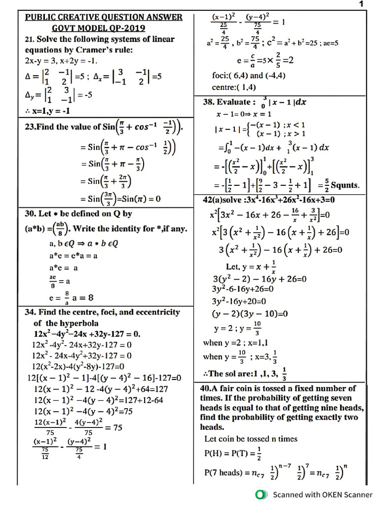 12 Maths Creative Questions With Solution | PDF
