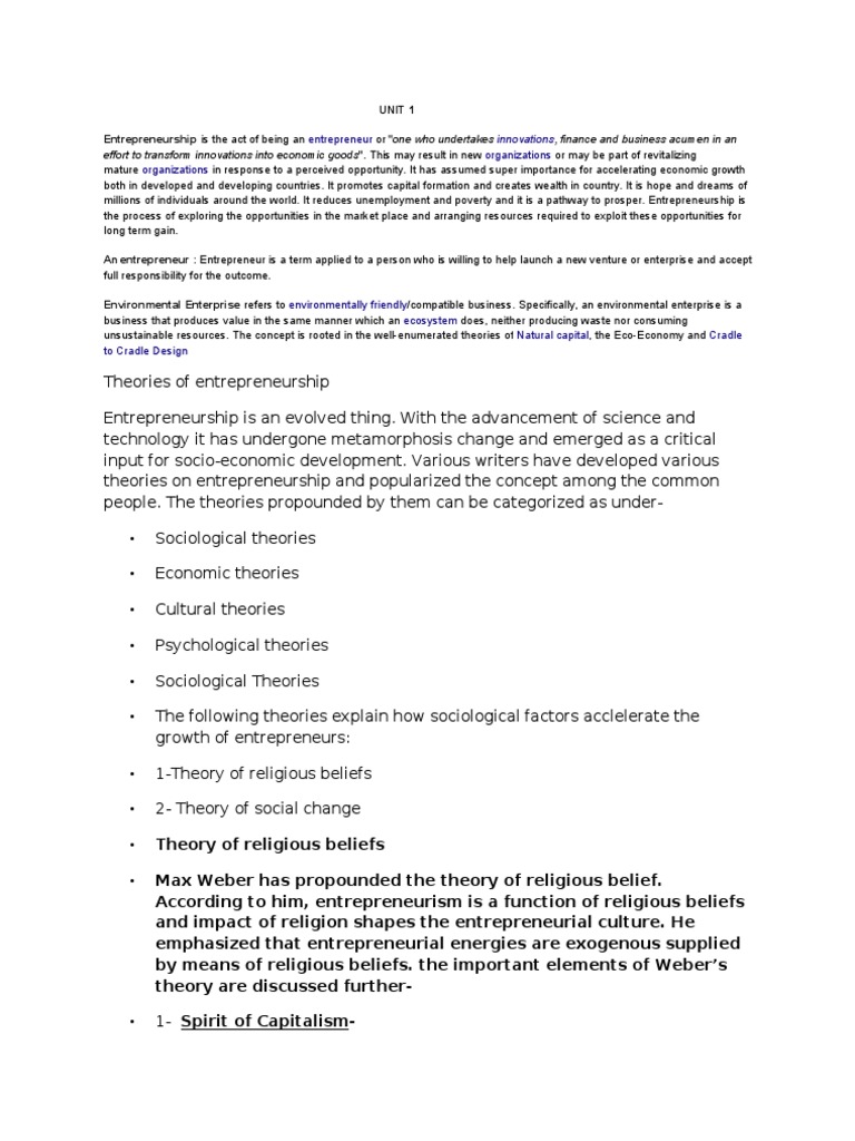 Entrepreneurship UNIT 1 | PDF | Entrepreneurship | Economics
