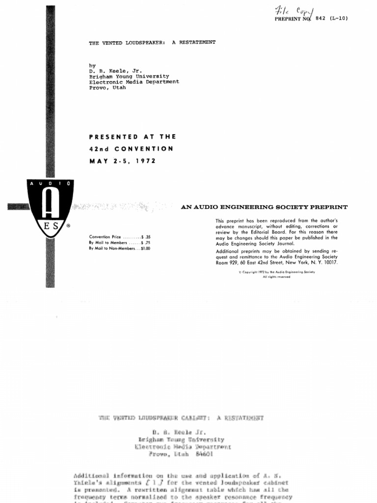 Keele (1972-05 AES Preprint) - Vented Loudspeaker A Restatement | PDF ...