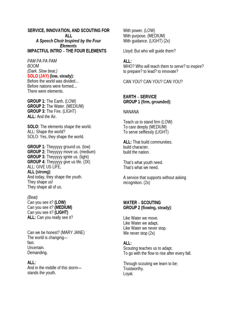 Speech Choir Piece | PDF