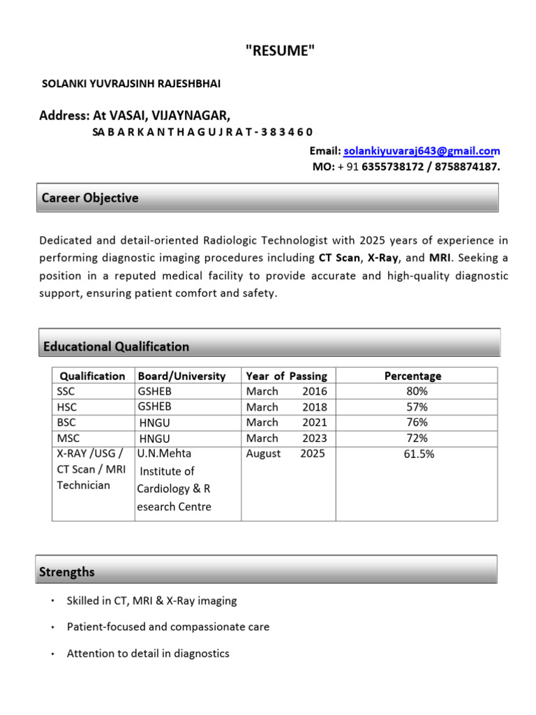 Resume - Solanki Yuvrajsinh Radiology and Imaging 2-8-2025.Pdf ...