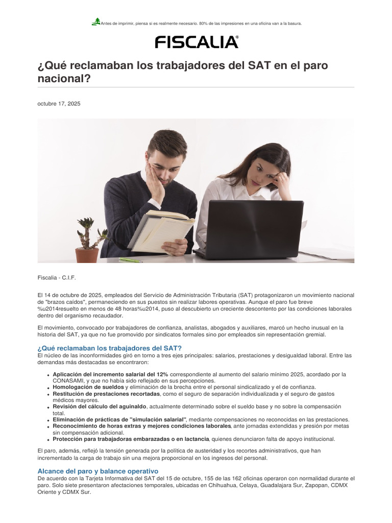 ¿Qué Reclamaban Los Trabajadores Del SAT en El Paro Nacional | PDF ...